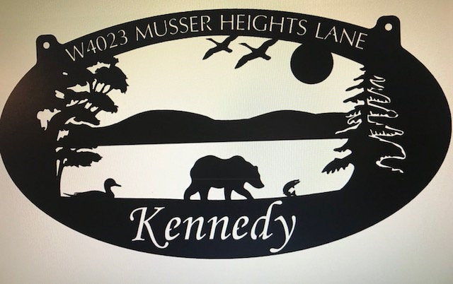 Laser Cut Cabin Sign metal Wildlife Sign Bear Fish Goose Lake Sign 3ft ...