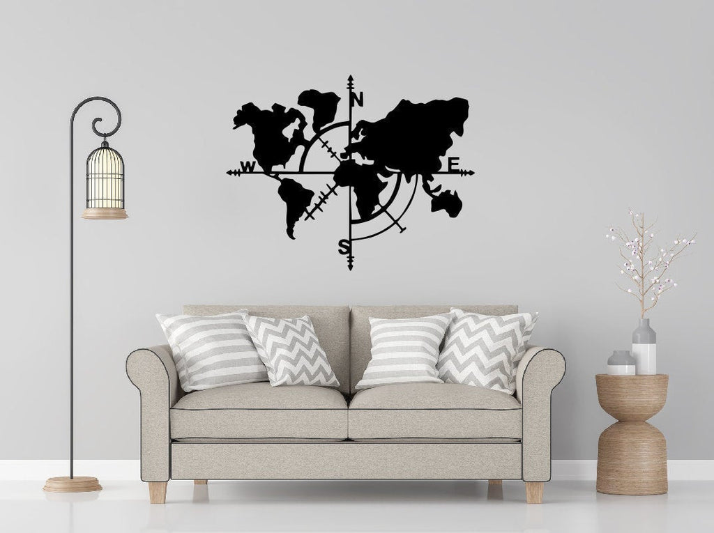 Metal World Map Compass Map Of Life Metal Sign Metal World World Compa ...