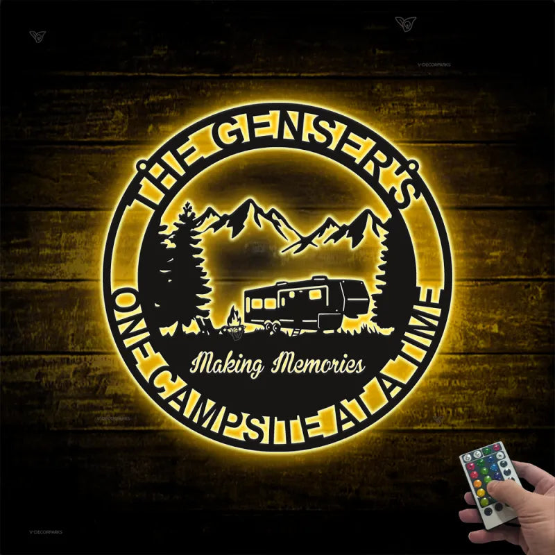 Personalized Forest Camping Rv Metal Sign Led Lights, Camping Car Fire ...