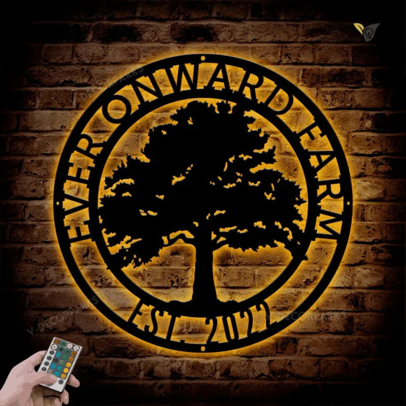 Oak Tree Monogram, Metal Wall Art With Led Lights, Metal Wall Art, Met ...